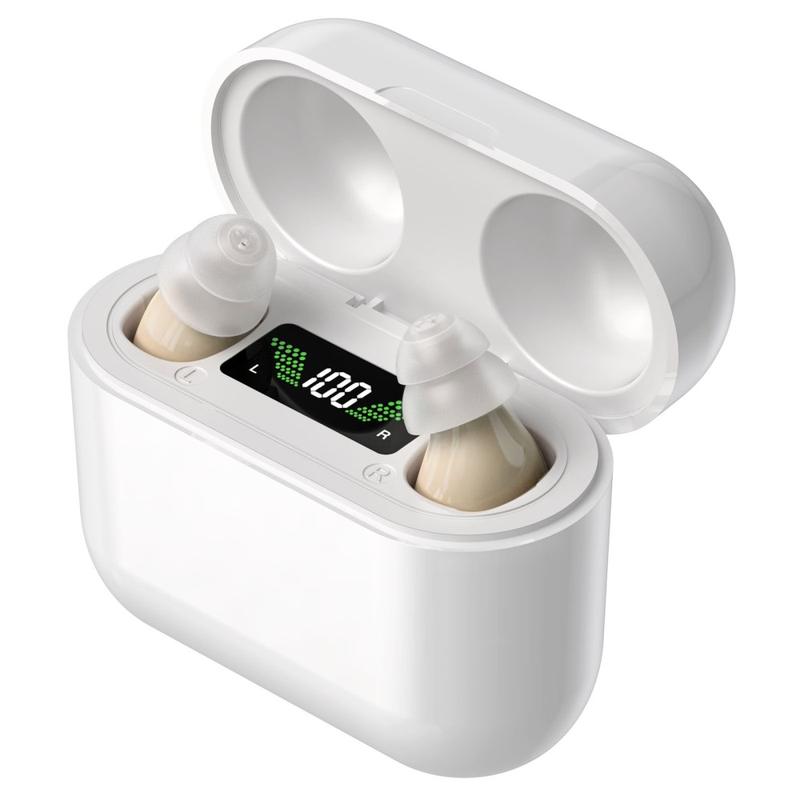 GM-912T Ergonomiset CIC-kuulokojeet latauskotelolla - beige / valkoinen