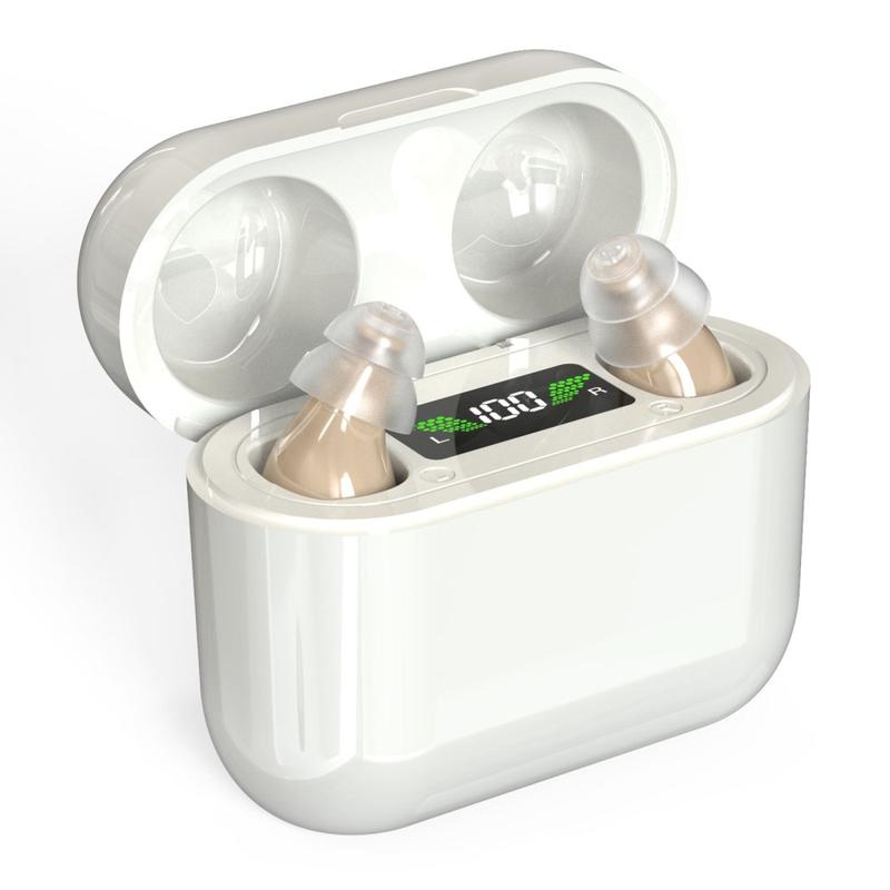 GM-912T Ergonomiset CIC-kuulokojeet latauskotelolla - beige / valkoinen