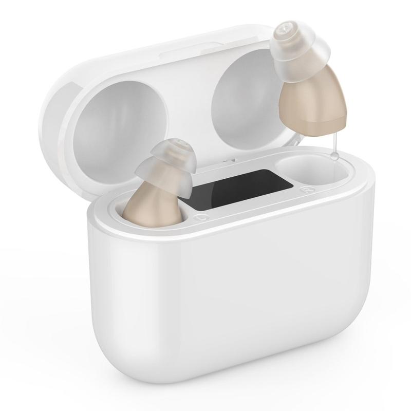 GM-912T Ergonomiset CIC-kuulokojeet latauskotelolla - beige / valkoinen